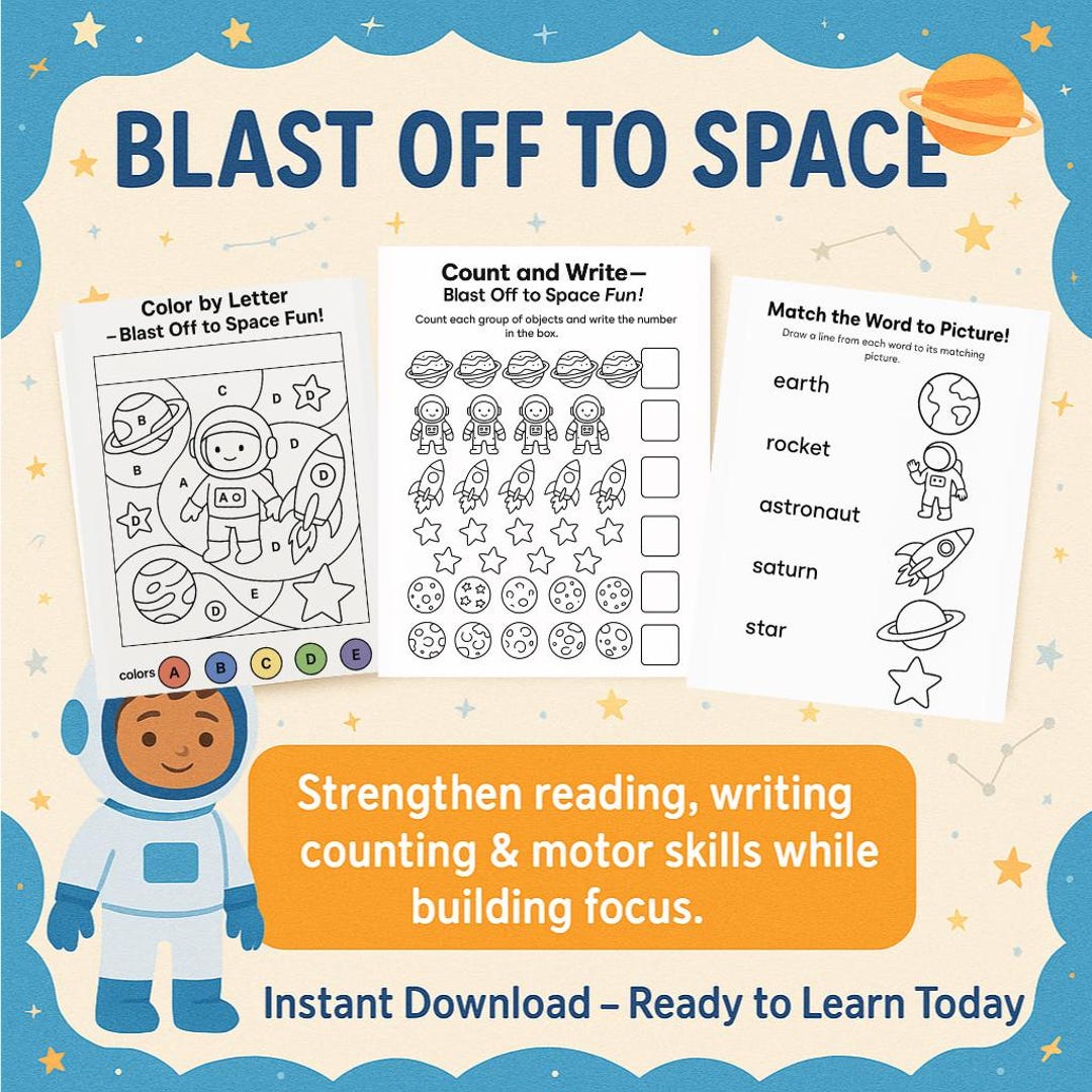 Preschool Worksheets for School Readiness Skills | Blast off to Space ...