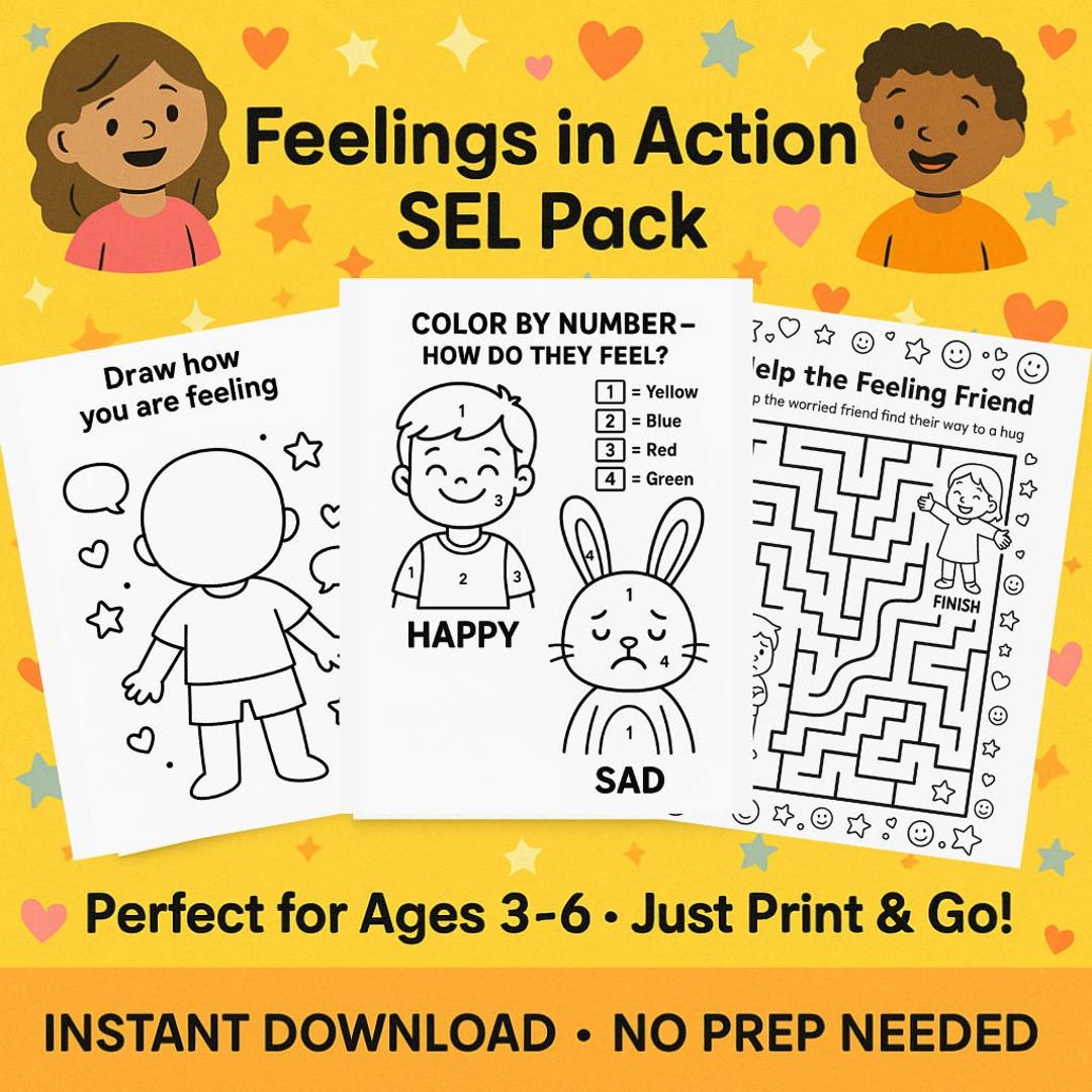 Feelings in Action Mini Pack | Preschool Emotions Worksheets | Color by ...
