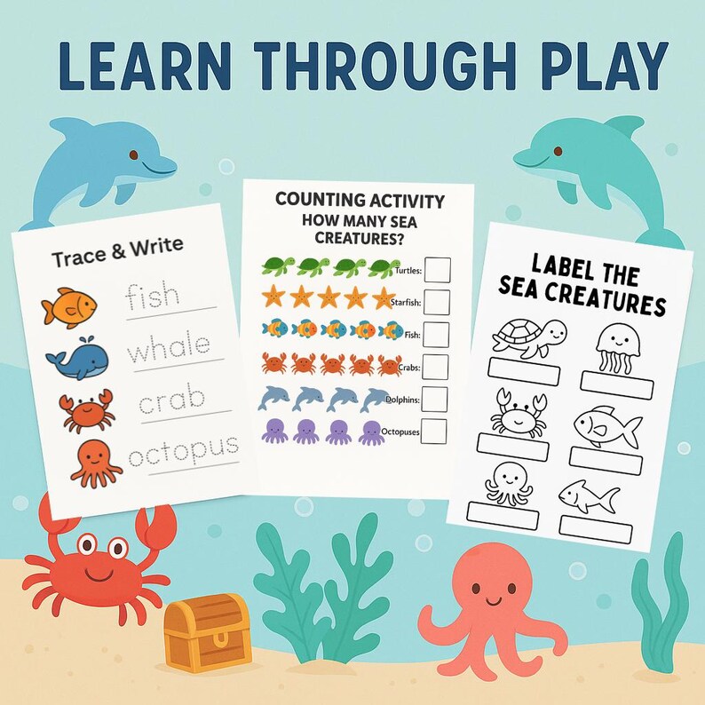 Ocean Preschool Printable Bundle | 9 Fun Sea Animal Worksheets for Kids ...