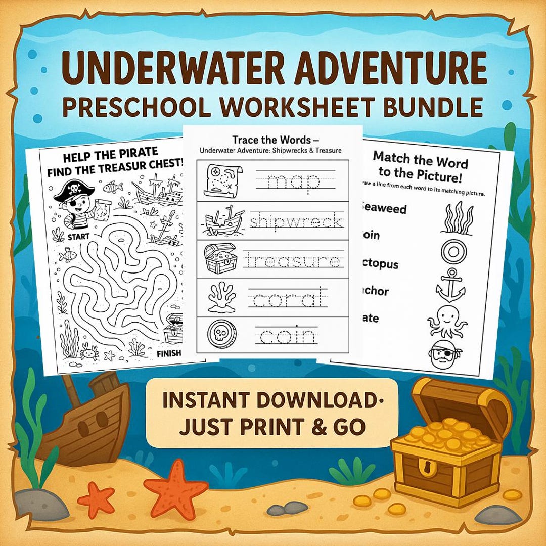 Underwater Adventure Preschool Worksheets | 3 Printable Activities for ...