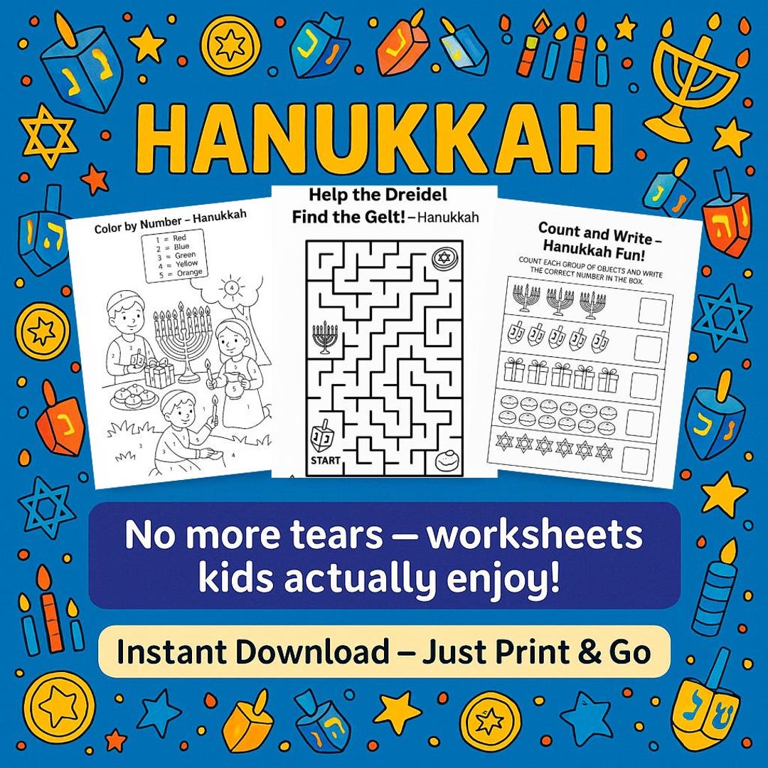 Preschool Worksheets for Early Math & Counting – Hanukkah Theme ...