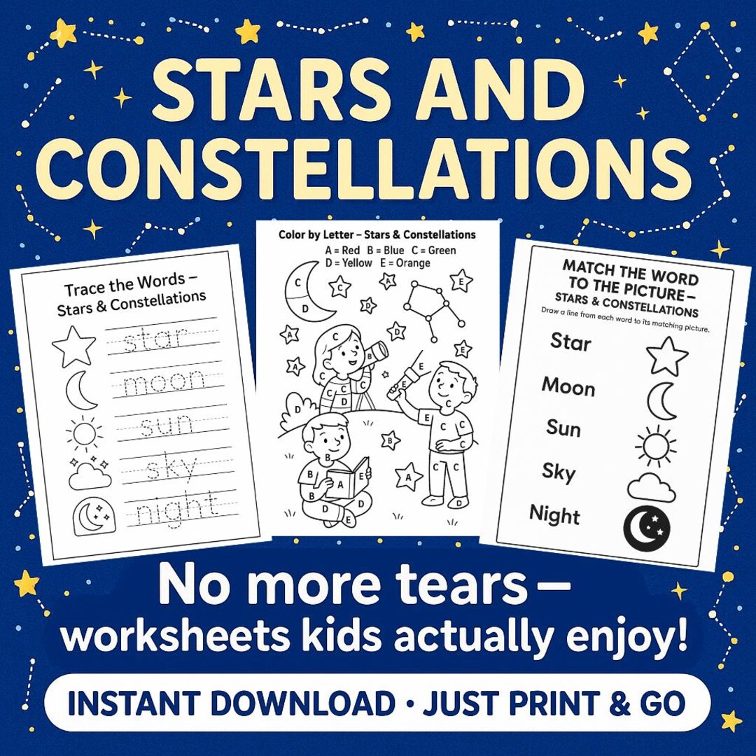 Preschool Worksheets for Early Learning – Stars & Constellations ...