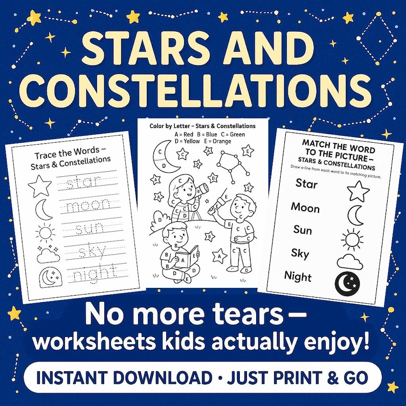 Preschool Worksheets for Early Learning – Stars & Constellations ...