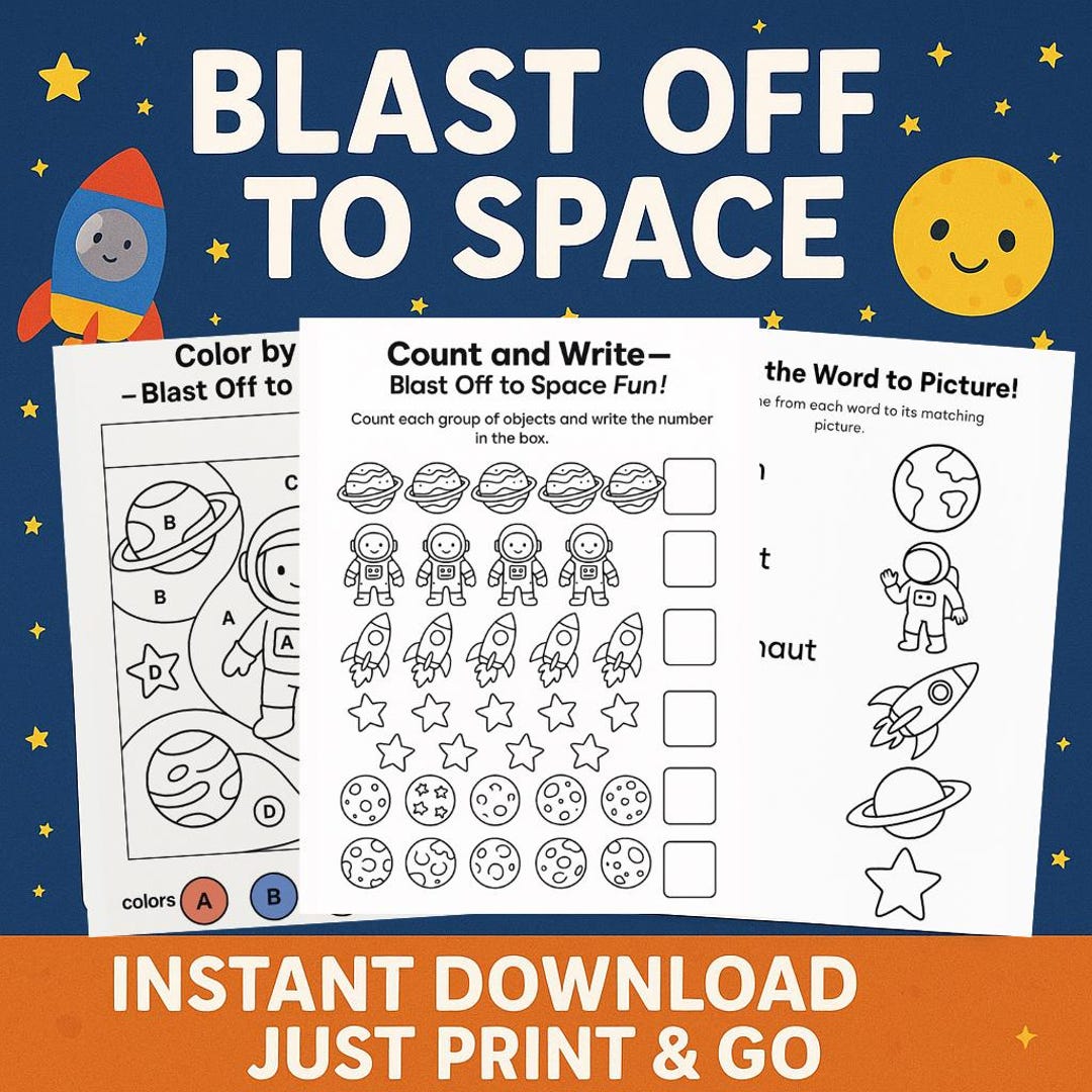 Blast off to Space Preschool Worksheets | 3 Printable Activities for ...