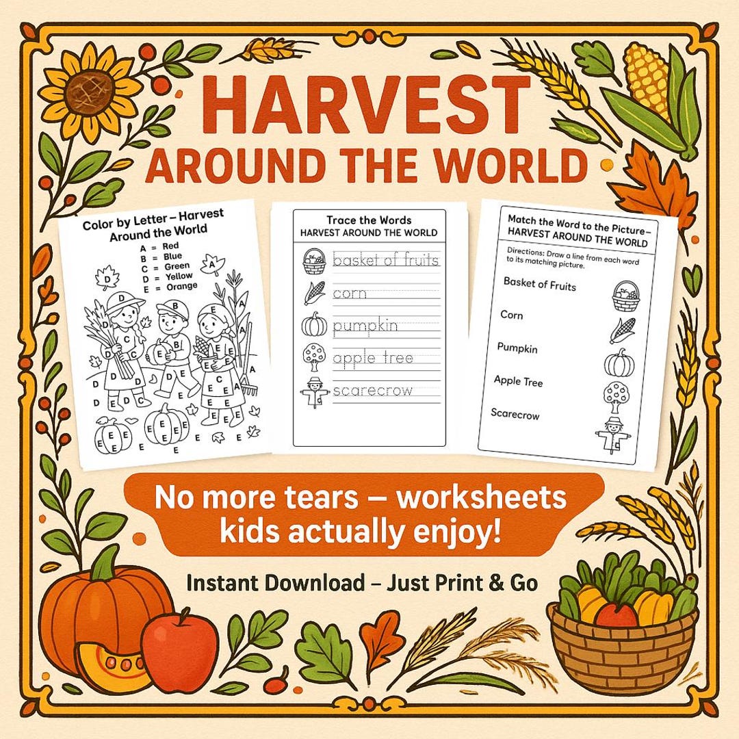 Preschool Worksheets for Early Literacy & Fall Fun — Harvest Around the ...