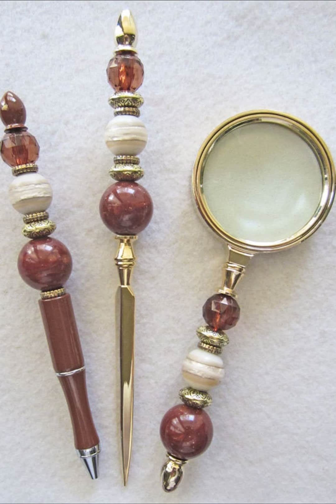 Golden Desert Sand Desk Set Includes Pen, Letter Opener and Magnifying ...