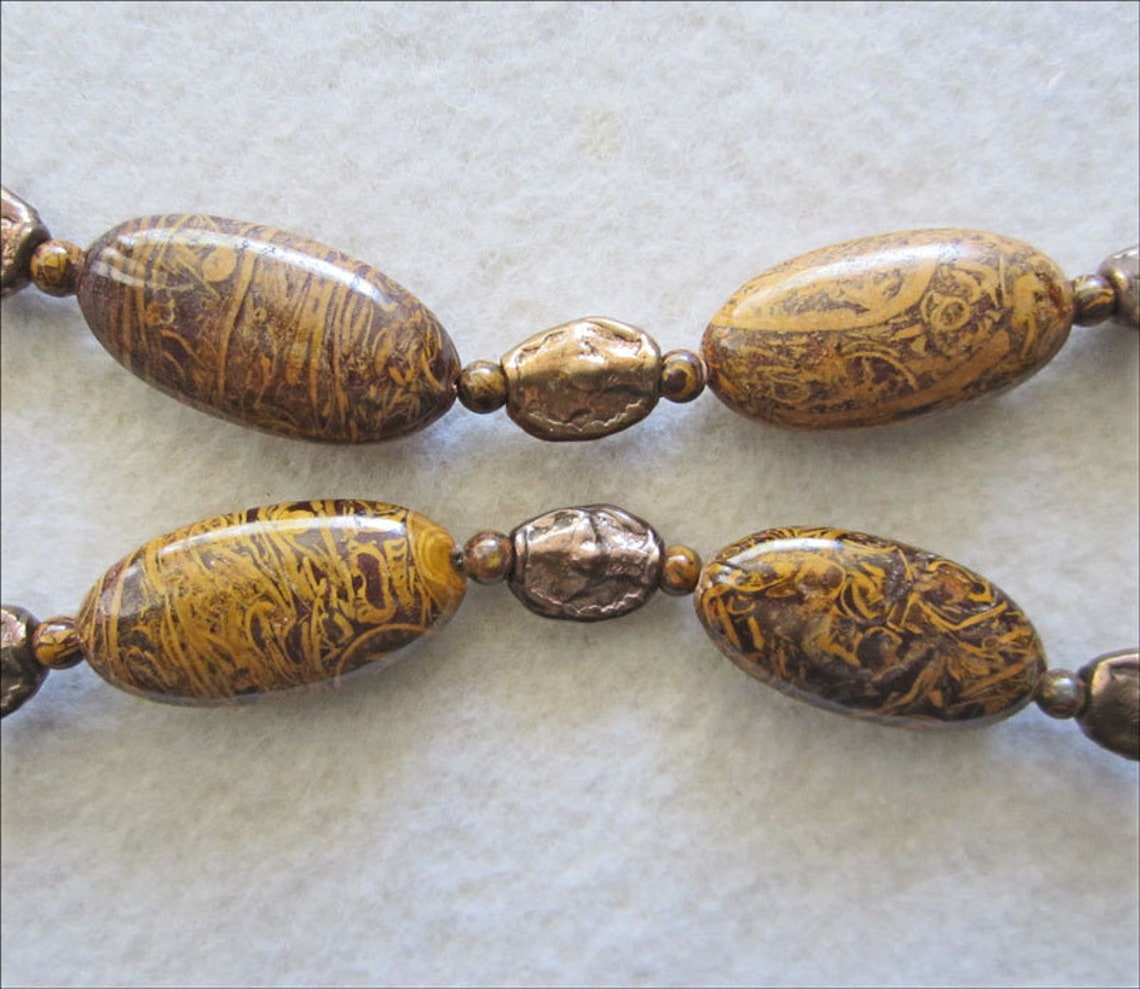 Exotic Elephant Skin Jasper & Bronze Necklace for Men and Women - Etsy