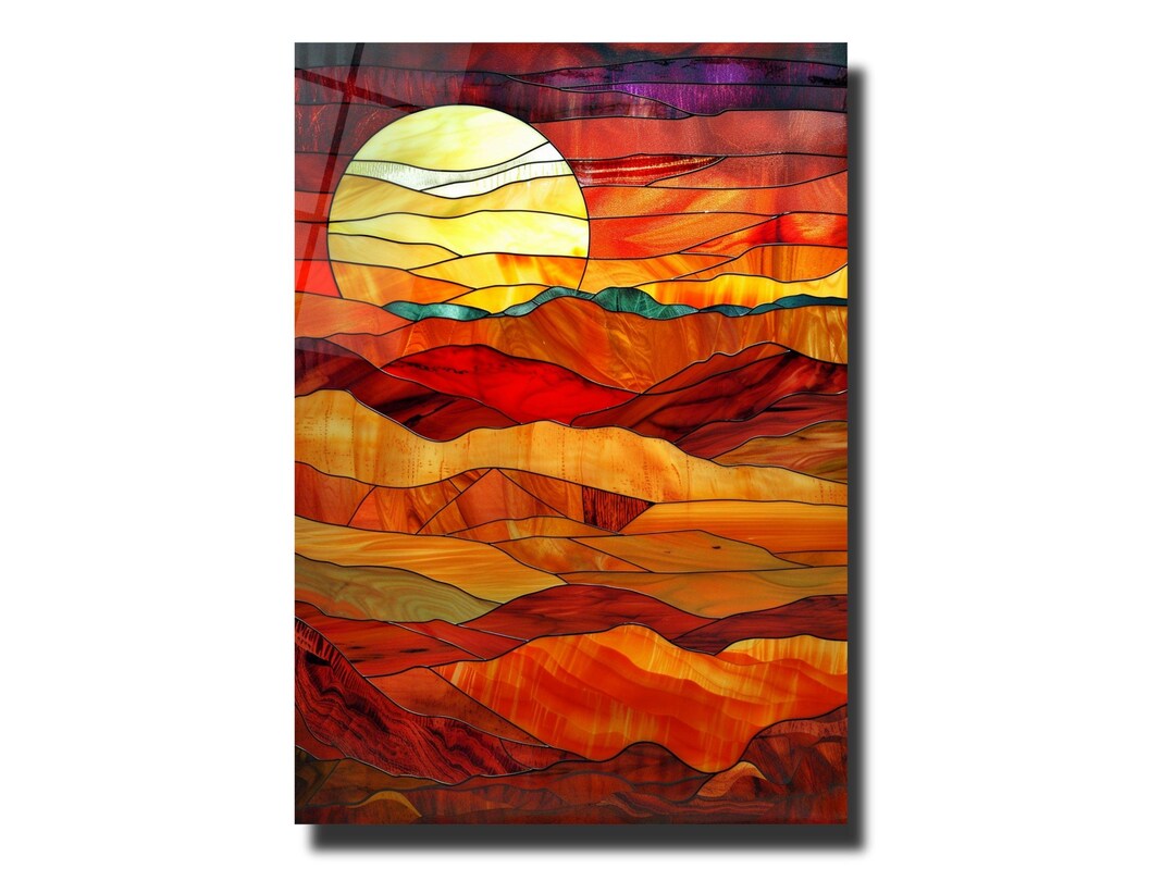 Sunset Stained Glass Painting Wall Art Decor Gift, Modern Wall Art ...