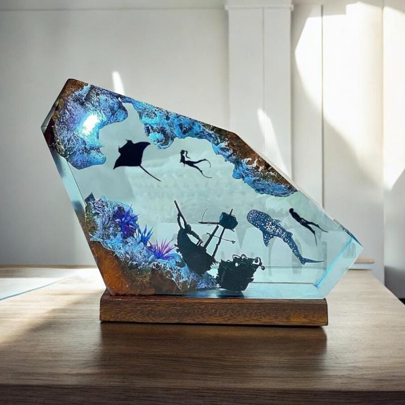 Seabed Exploration Resin Table Night Light Resin Lamp Lamp Diving ...