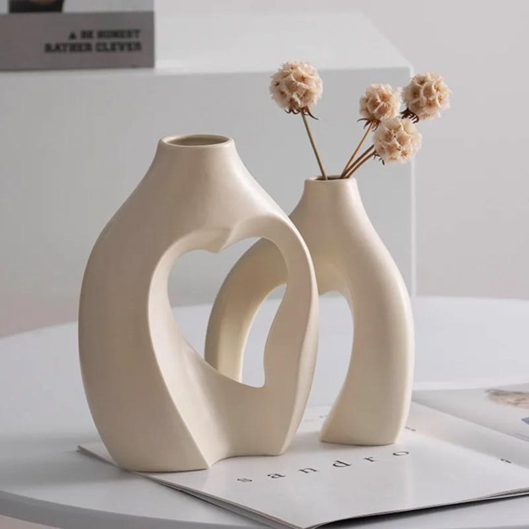 Love Heart Vase With Interlocking Hearts Ceramic Love Vase Two Piece ...