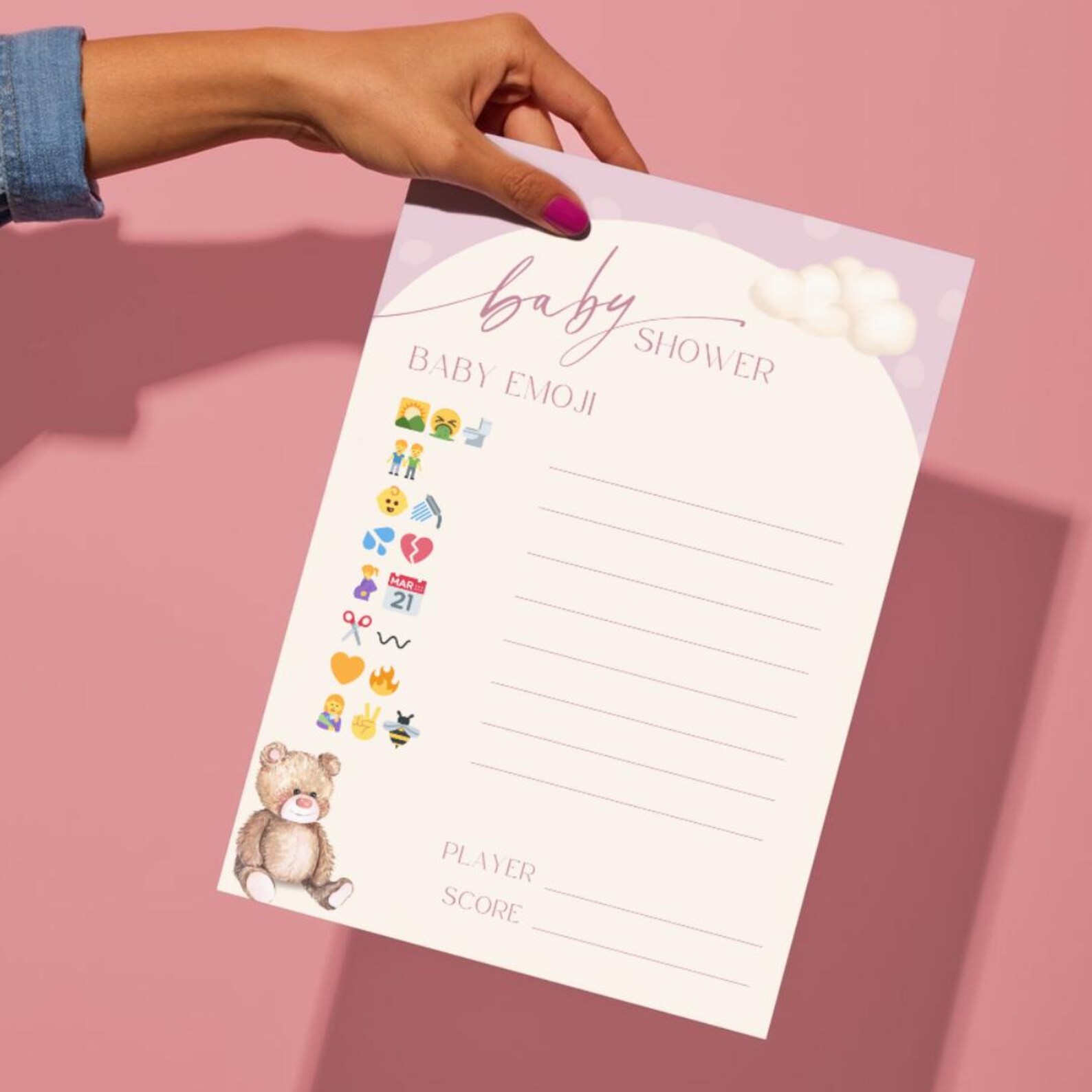 Baby Girl Teddy Bear Pink Baby Shower Games | Ready-to-print Digital ...