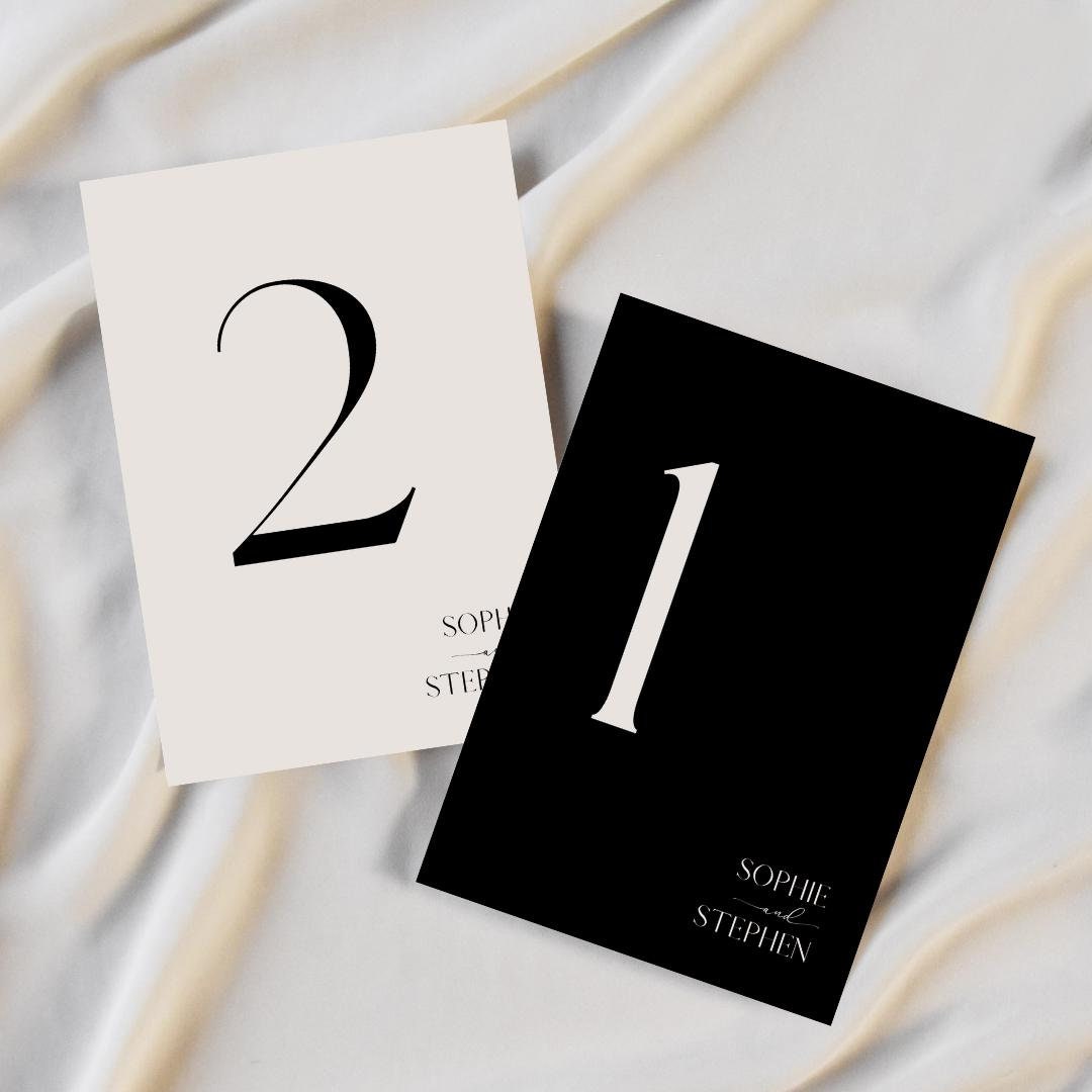 Black & Neutral Minimalist Modern Wedding Table Numbers | Ready-to ...