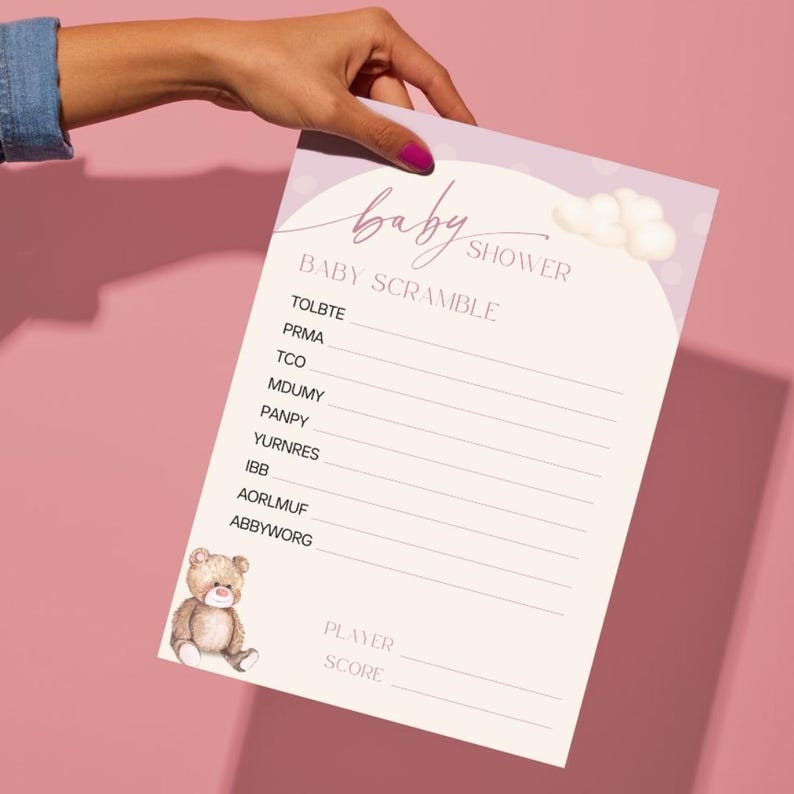 Baby Girl Teddy Bear Pink Baby Shower Games | Ready-to-print Digital ...