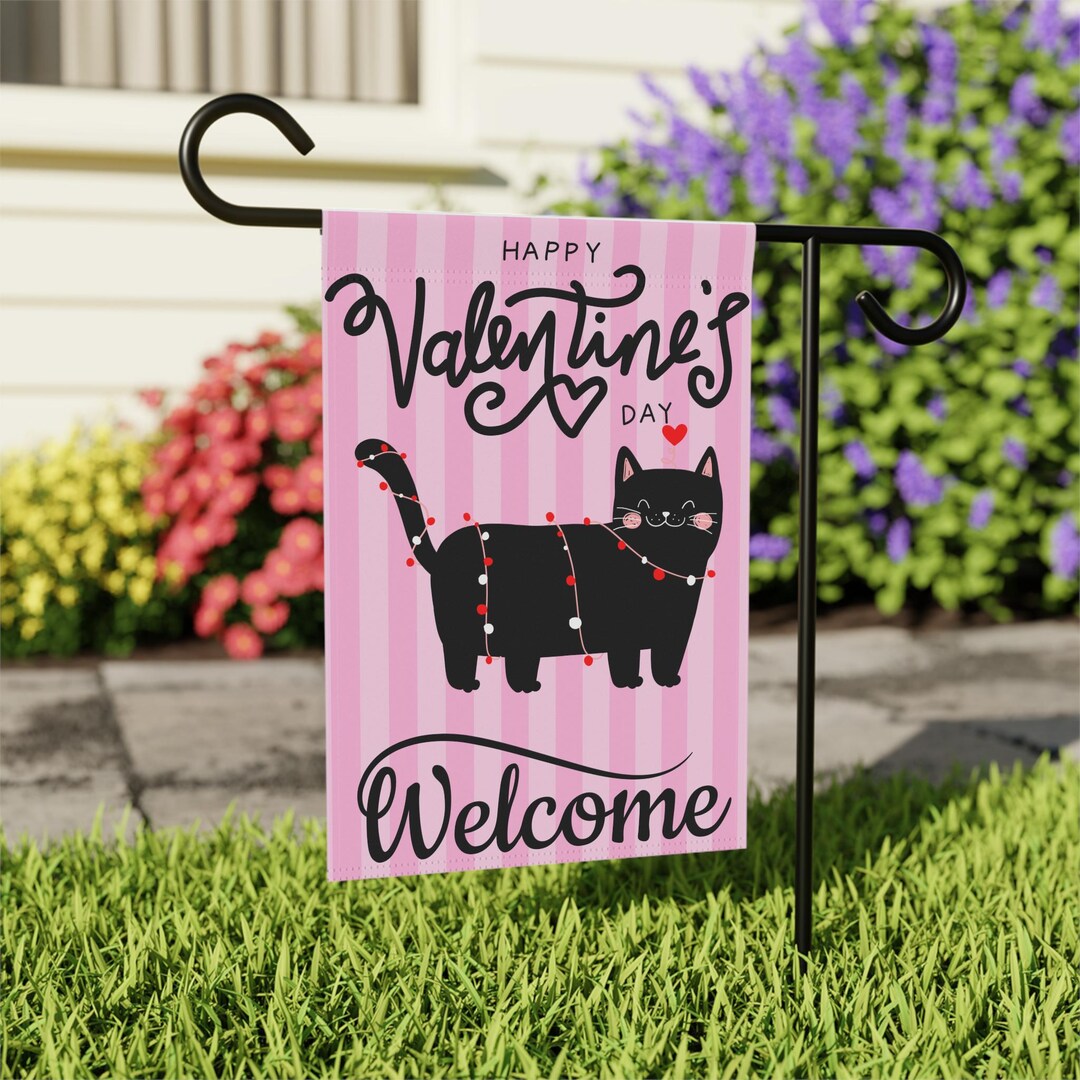 Valentine's Cat Garden Flag Welcome Flag With Cat for Valentine's Day ...