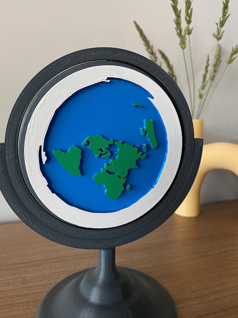 Hand-painted Flat Earth Globe: PLA Desktop Decor (19cm Height) - Etsy