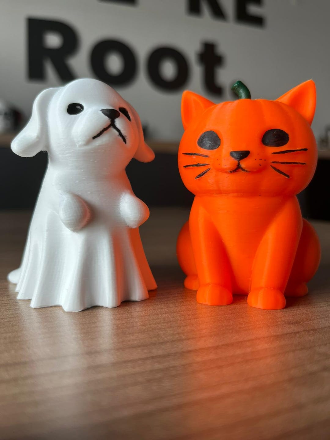 Halloween Mini Figure Set: Ghost Dog and Pumpkin Cat Decor - Etsy