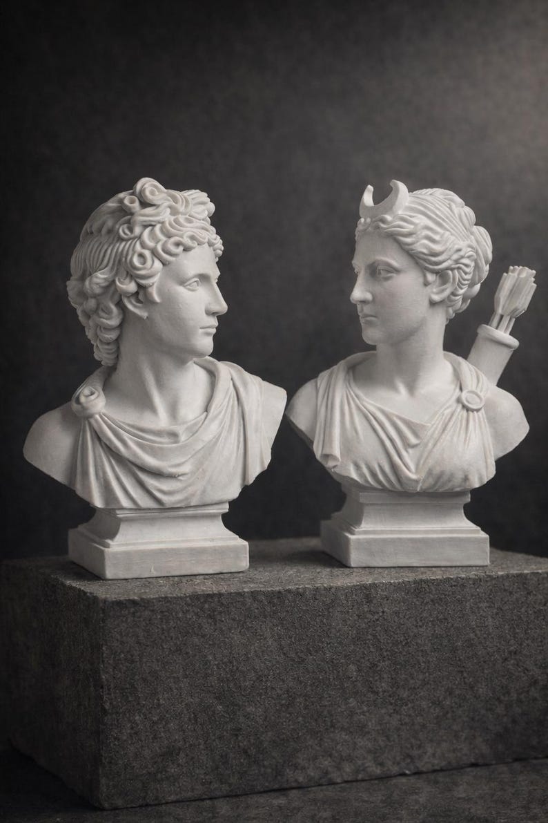 Apollo and Artemis Diana 2-piece Set Decorative Bust Greek Mythology ...