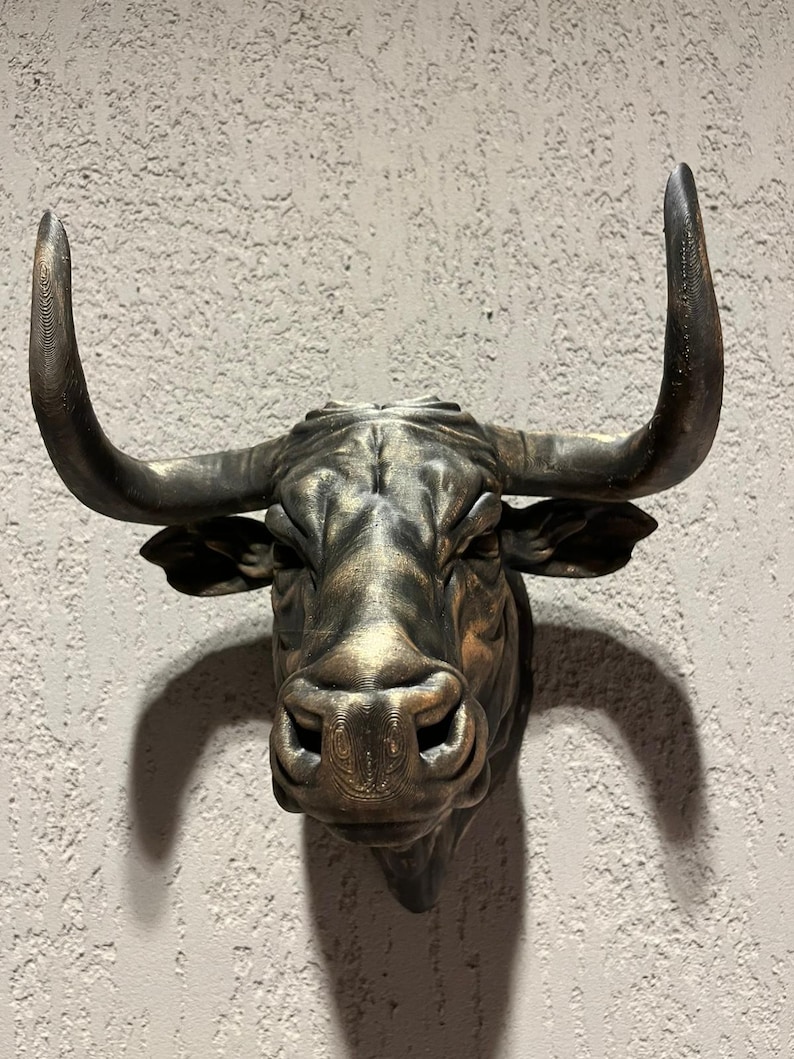 Black Bull Head Wall Decor: Rustic Bronze Finish, Modern Sculpture - Etsy