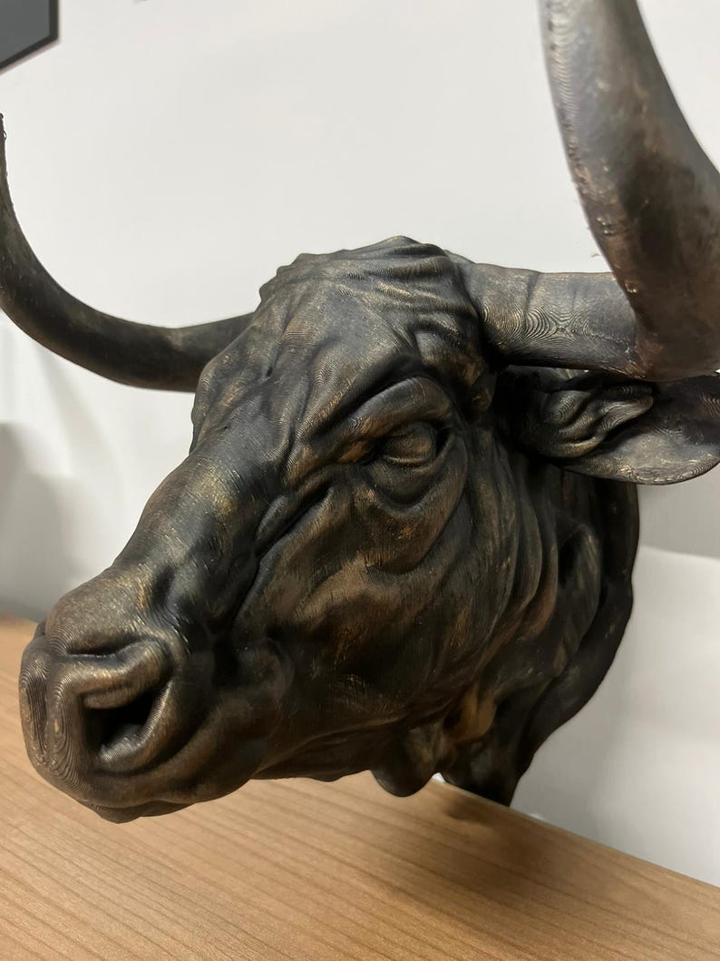 Black Bull Head Wall Decor: Rustic Bronze Finish, Modern Sculpture - Etsy