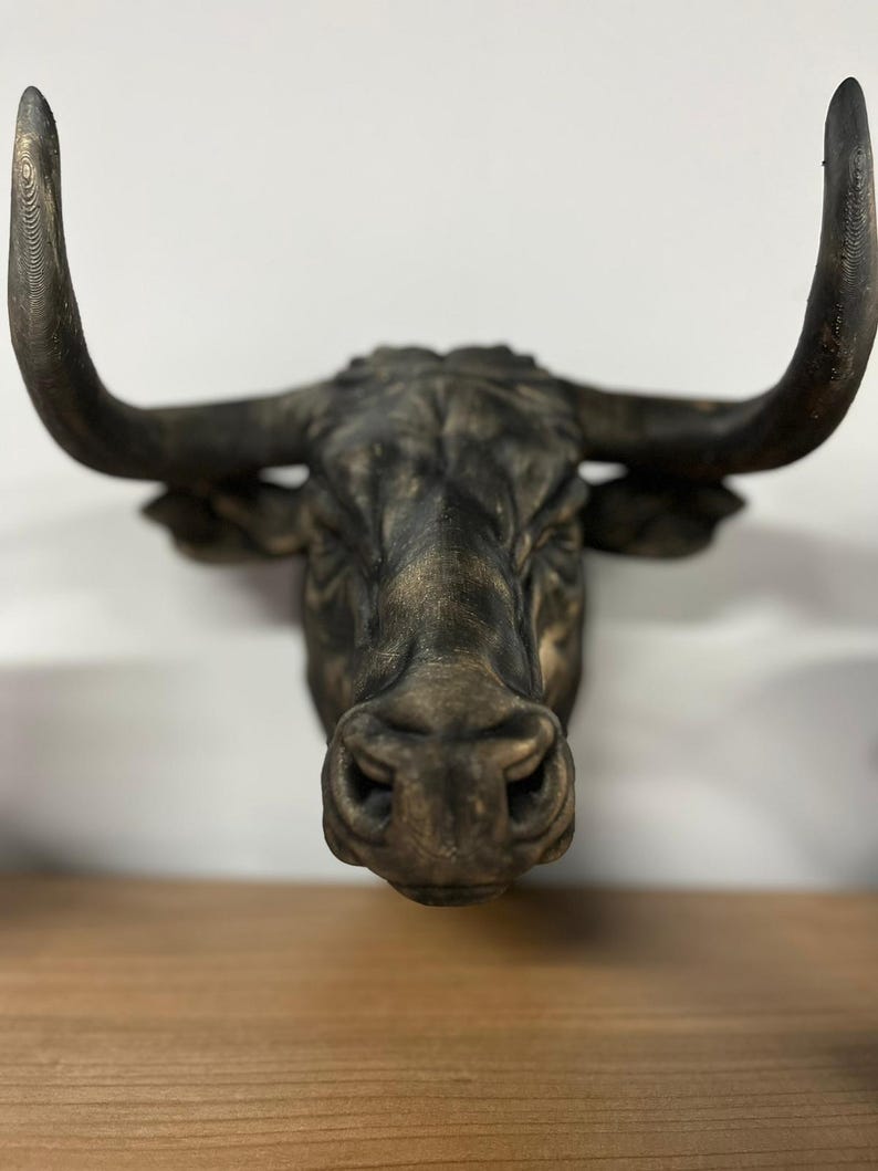 Black Bull Head Wall Decor: Rustic Bronze Finish, Modern Sculpture - Etsy