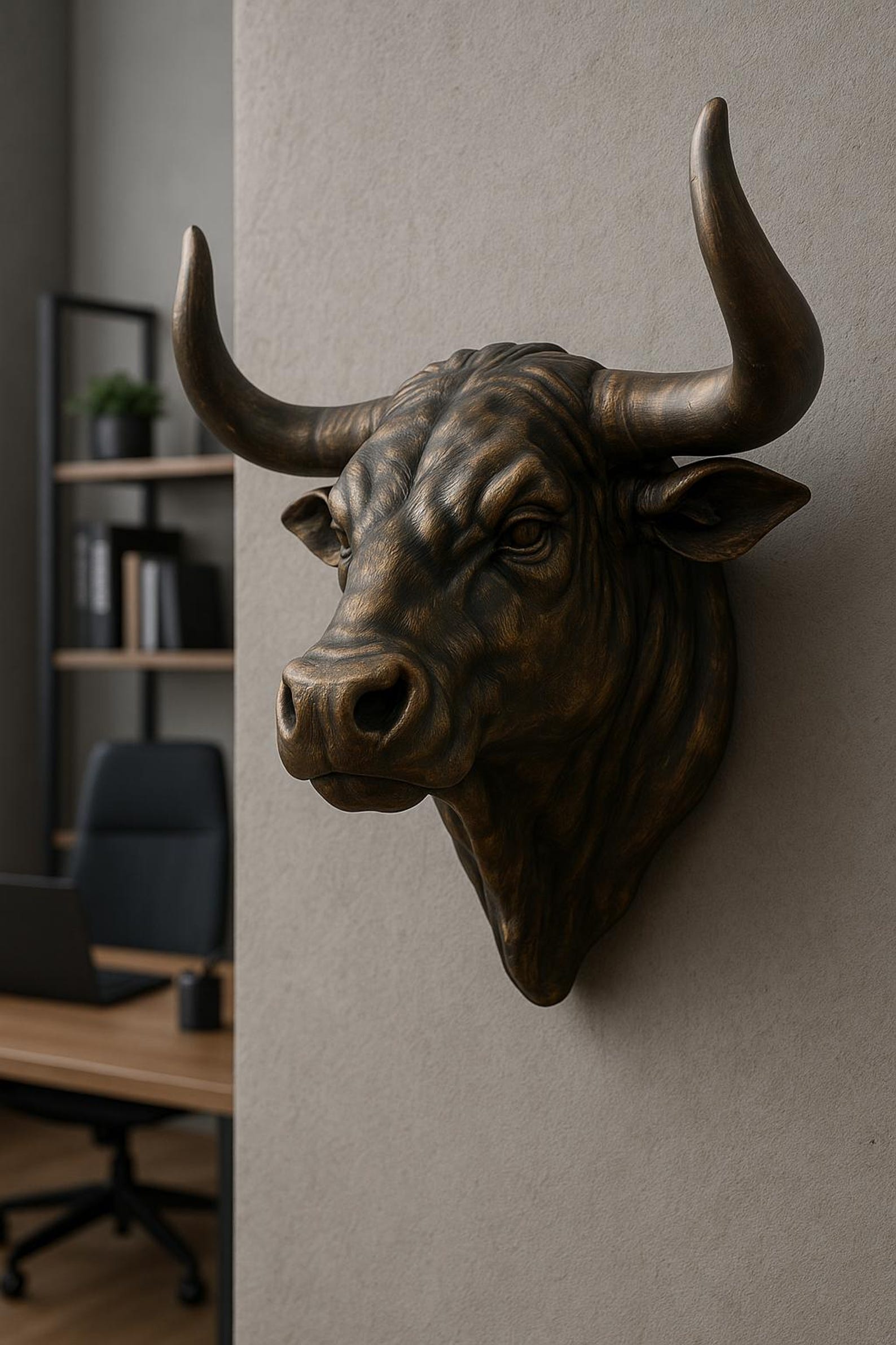 Black Bull Head Wall Decor: Rustic Bronze Finish, Modern Sculpture - Etsy