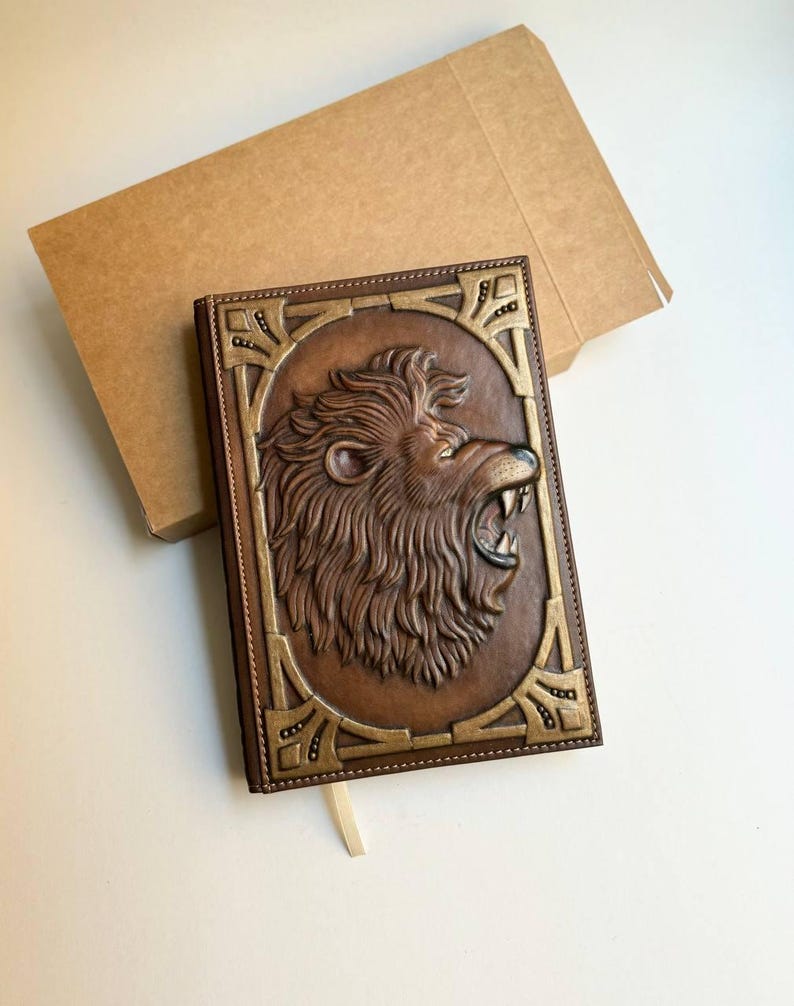 Lion Refillable Leather Journal Cover Leo Leather Notebook Cover ...