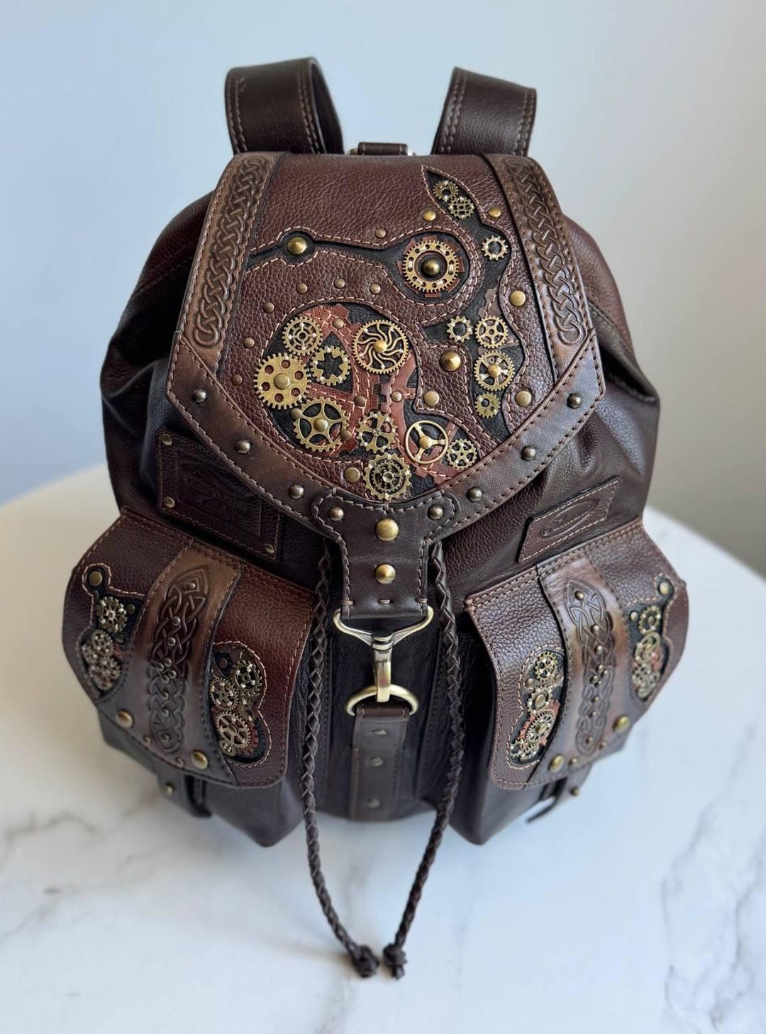 Steampunk Mens Leather Backpack Leather Backpack Purse Men Leather ...