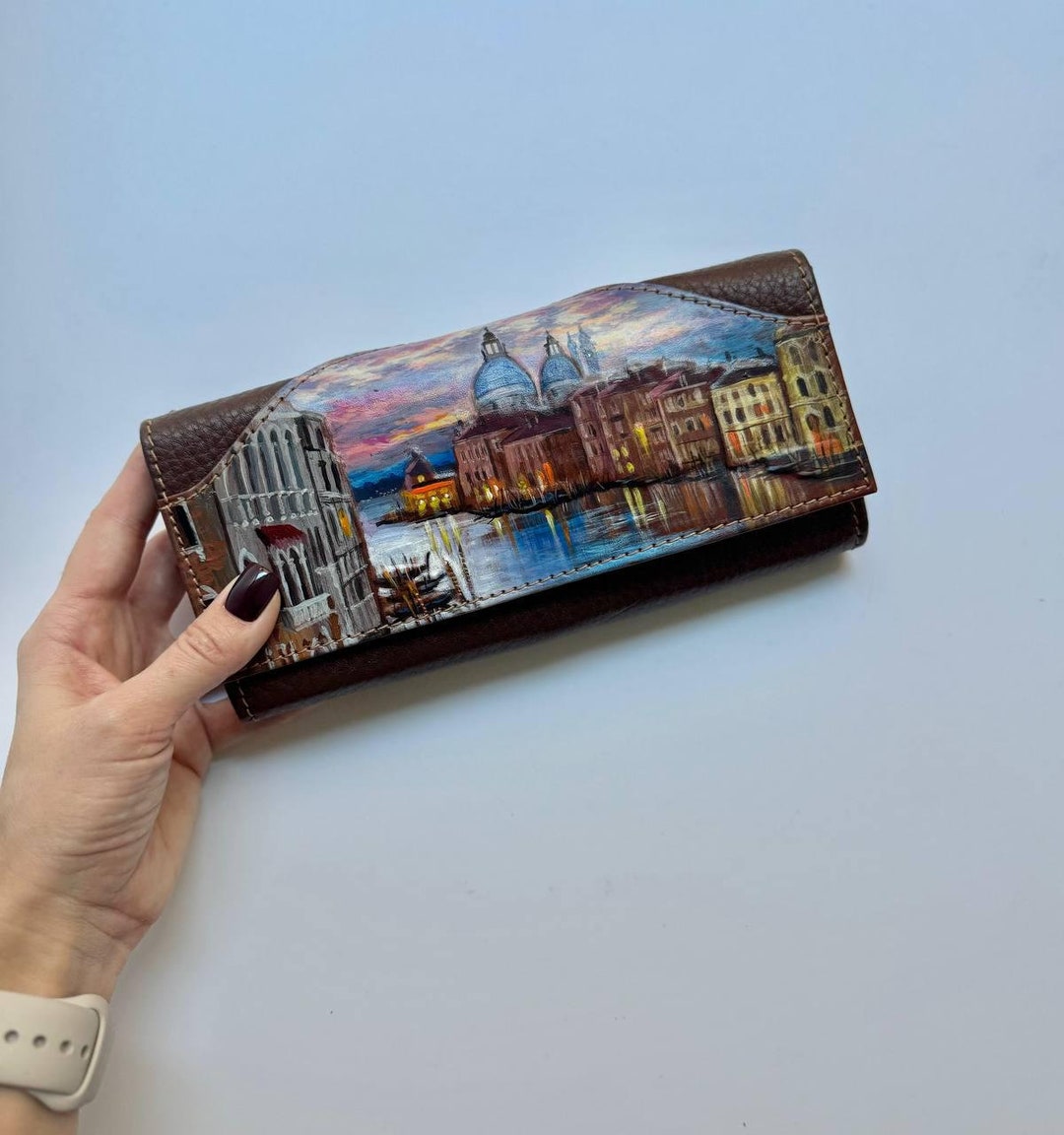Venice Acrylic Painting Trifold Womens Leather Wallet Leather Clutch ...
