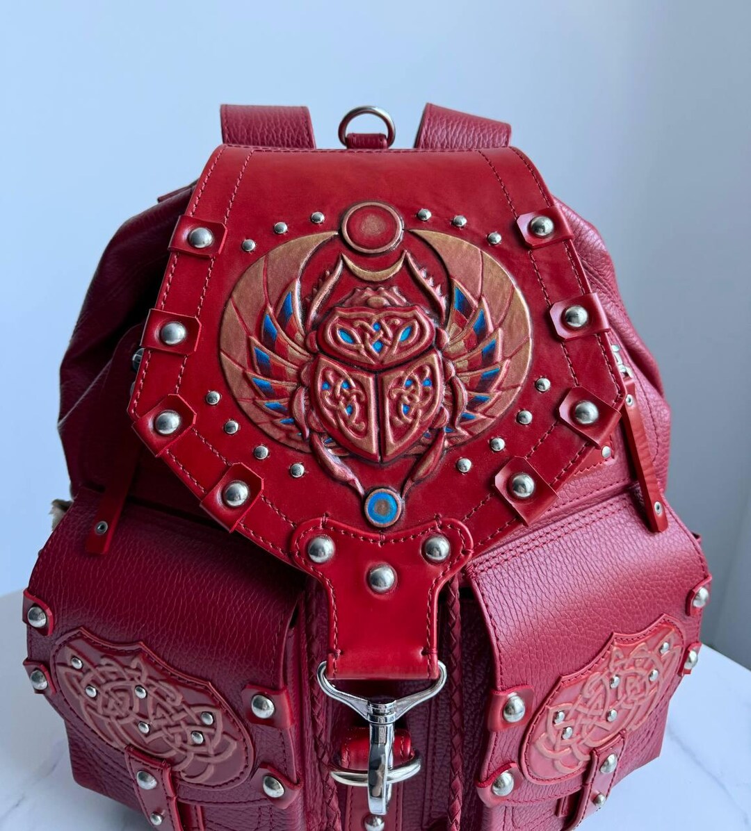 Scarab Mens Leather Backpack Leather Backpack Purse Men Leather Backpacks for Men Travel ...