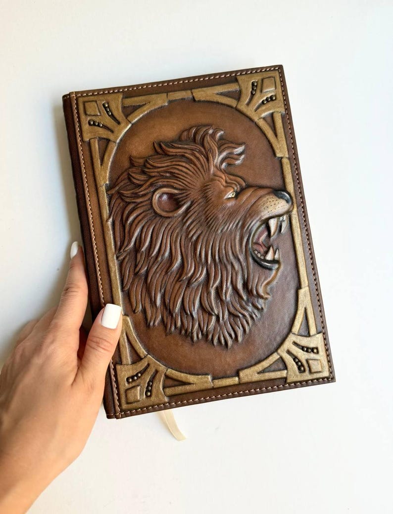 Lion Refillable Leather Journal Cover Leo Leather Notebook Cover ...