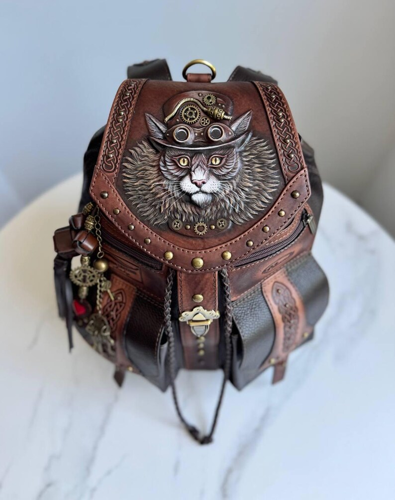 Steampunk Mens Leather Backpack Leather Backpack Purse Men Leather ...