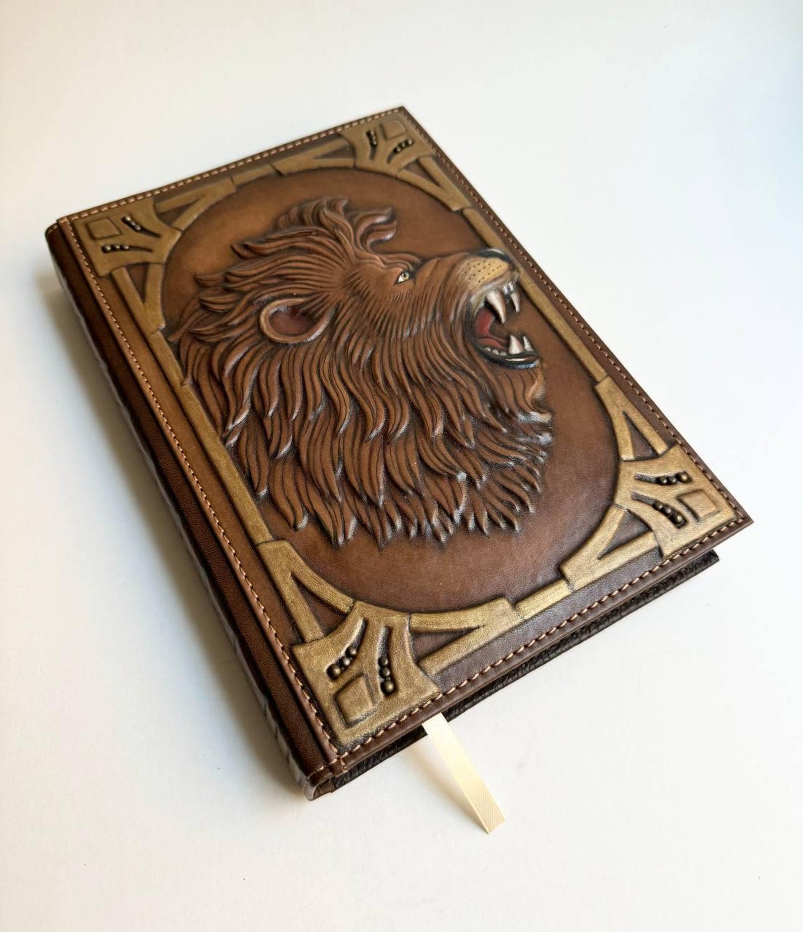 Lion Refillable Leather Journal Cover Leo Leather Notebook Cover ...