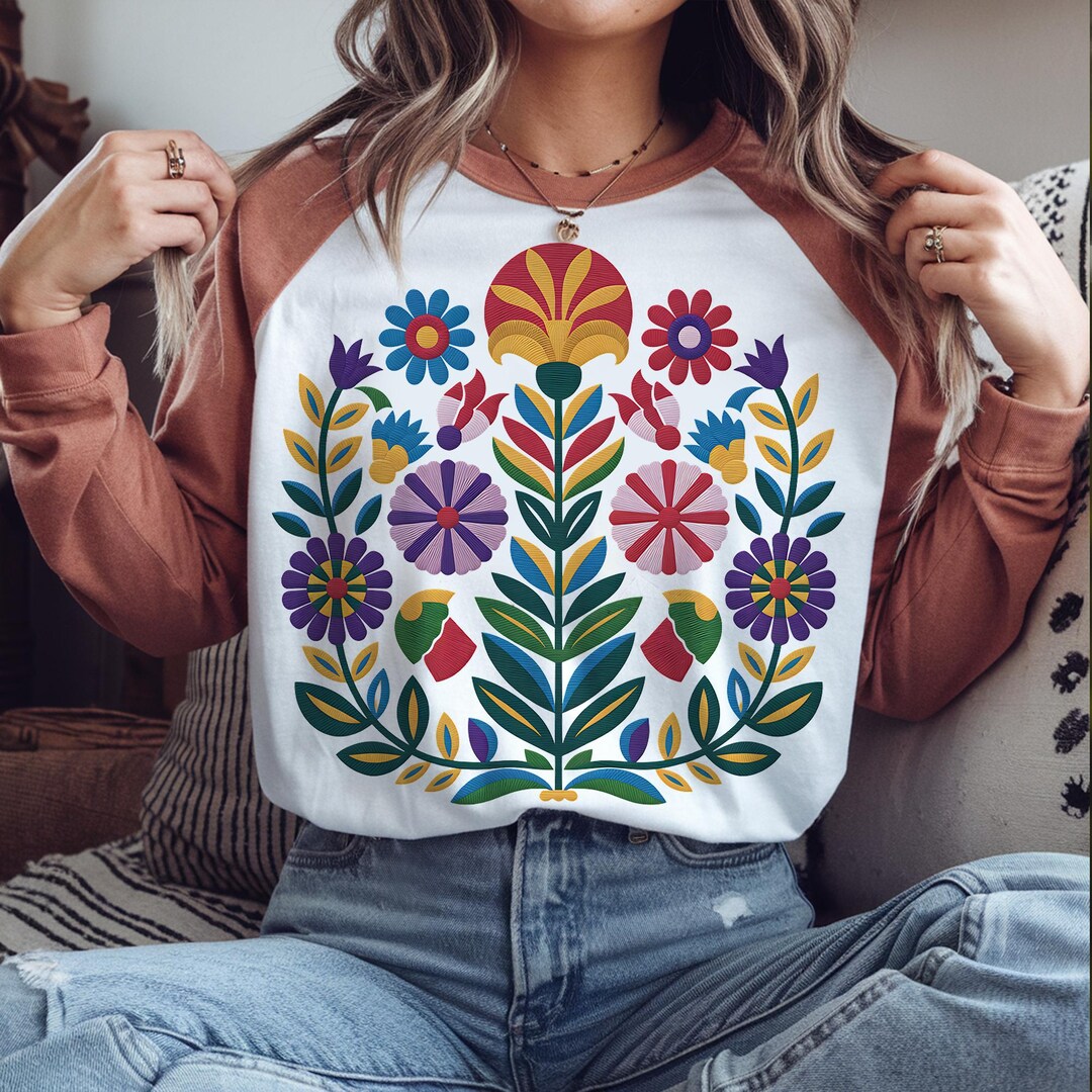 Bundle of 3 Mexican Embroidery Pattern PNG, Vibrant Mexican Flowers ...