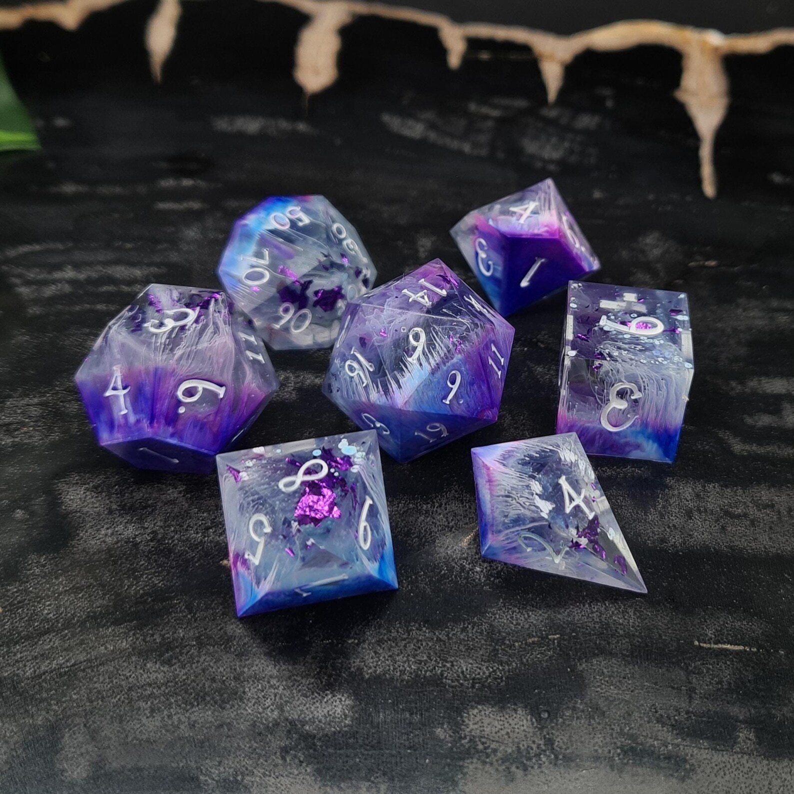 Handmade Cosmic Frost Dnd Dice Set: Sharp Edged 7 Piece RPG Dice - Etsy