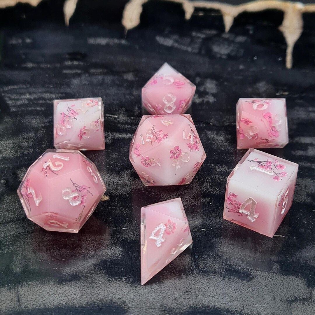 Sakura Blessings Handmade Dnd Dice Set Sharp Edged 7 Piece B-grade Set ...