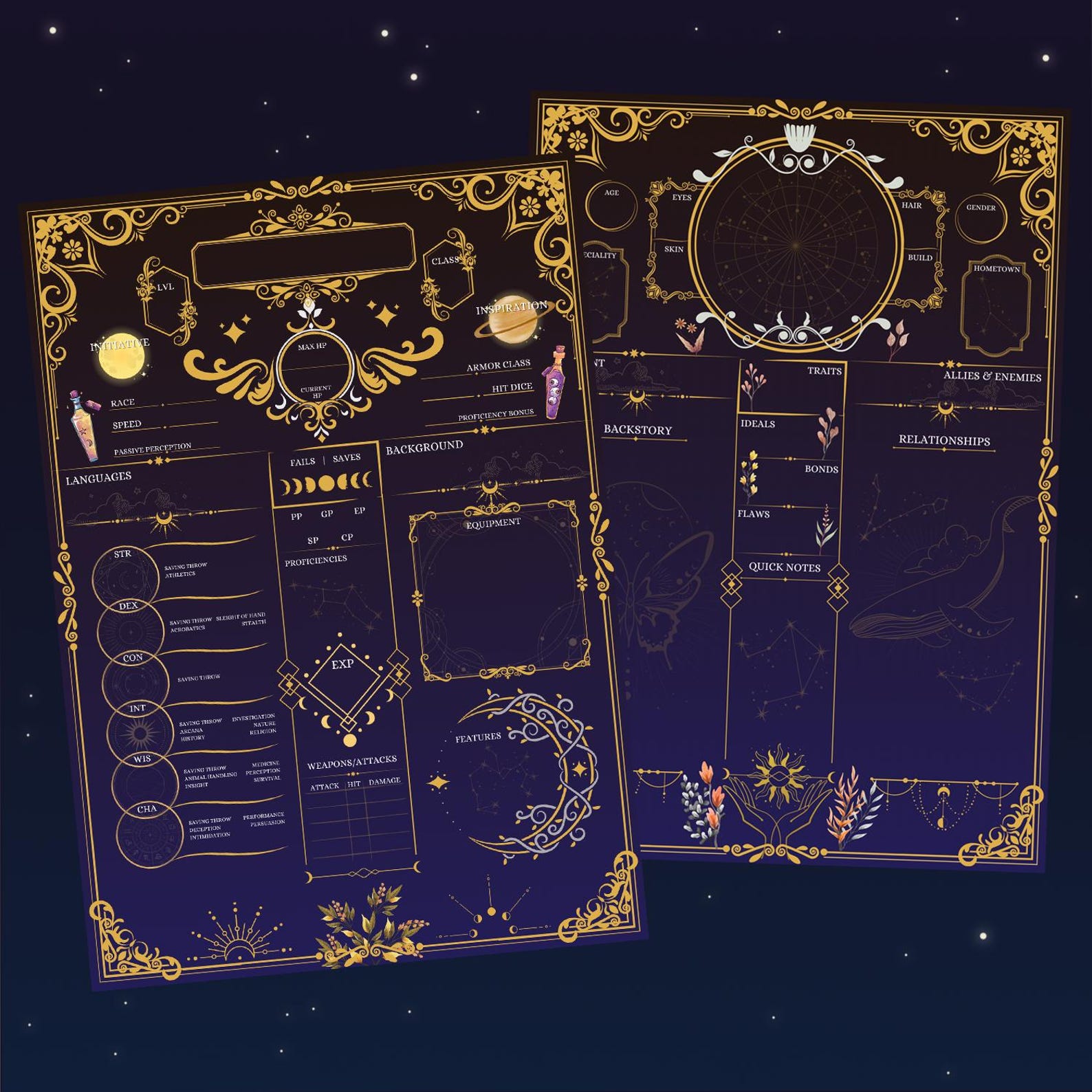 Dnd 5E Celestial Character Sheet - Complete RPG Bundle Printable ...