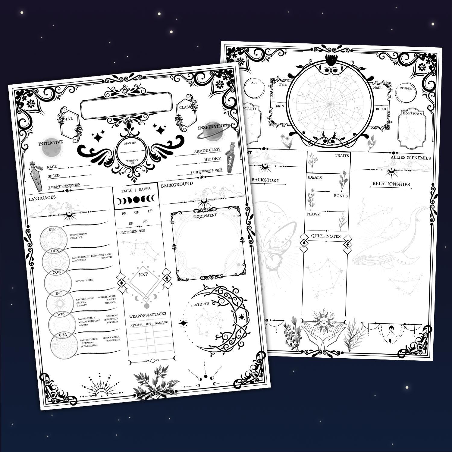 Celestial Dnd 5E Character Sheet: Printable RPG Gift (digital Download ...
