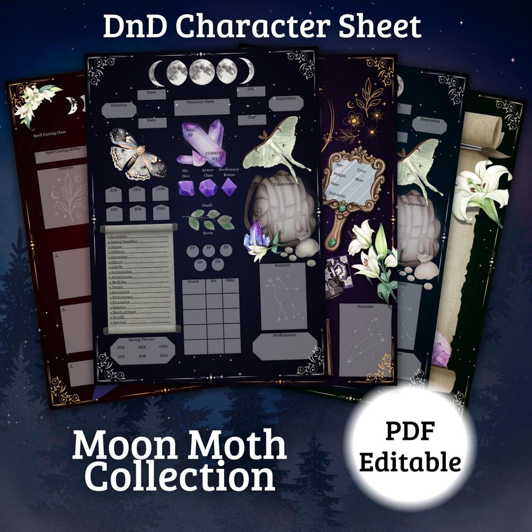 Moon Moth Dnd 5E Character Sheet: Printable RPG PDF (digital Download ...