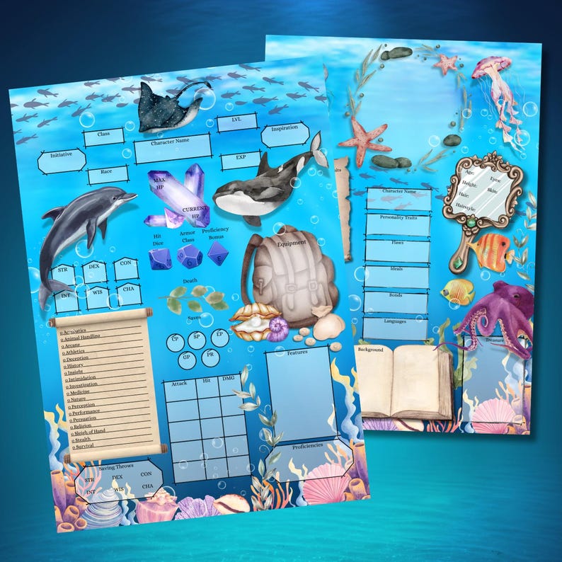 Underwater Ocean Dnd 5E Character Sheet: Printable RPG Tool (digital ...