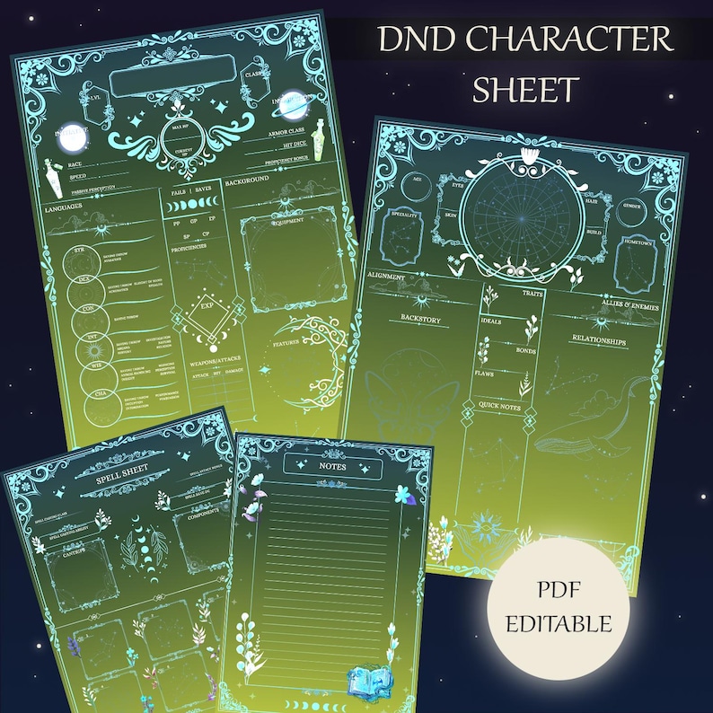 Dnd 5E Character Sheet – Celestial Theme | Printable RPG | Digital ...