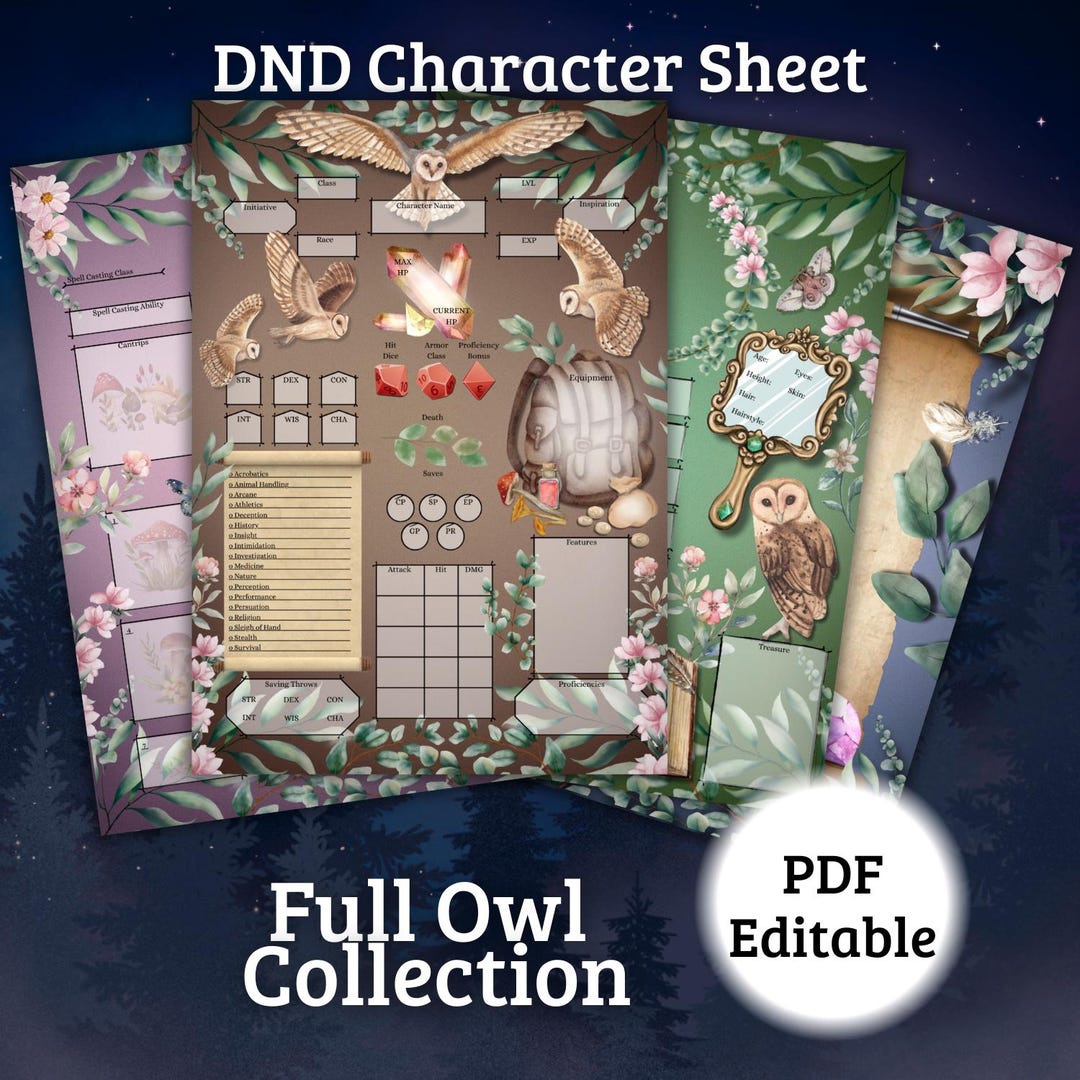 Owl Forest Druid Dnd 5E Character Sheet: Printable RPG PDF (digital ...