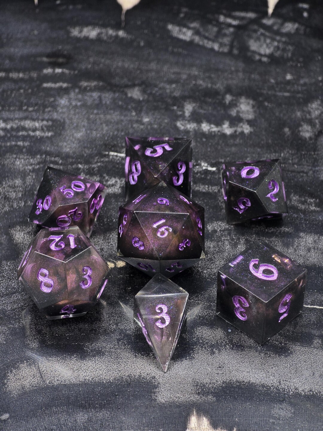 Handmade Dnd Dice Set 7 Piece | Sharp Edged | Endless Purple Void ...