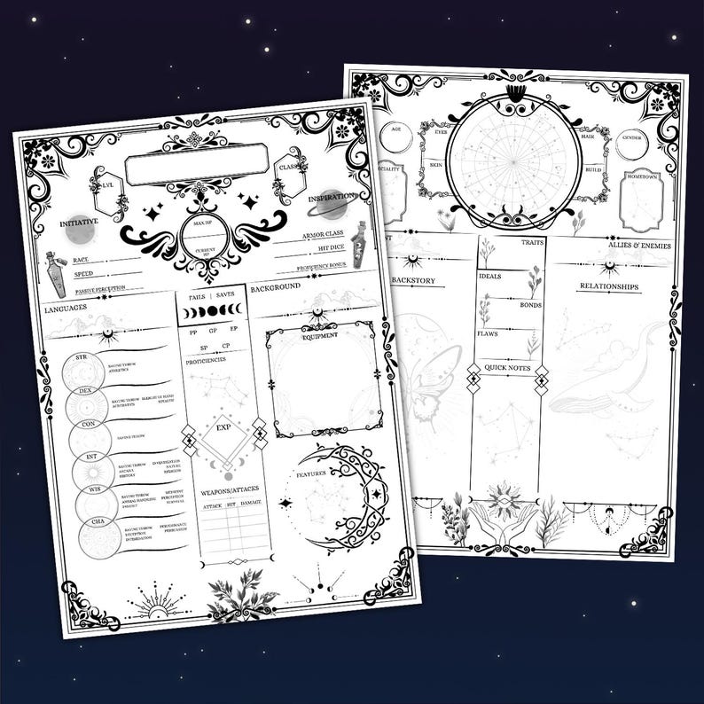 Dnd 5E Celestial Character Sheet - Complete RPG Bundle Printable ...