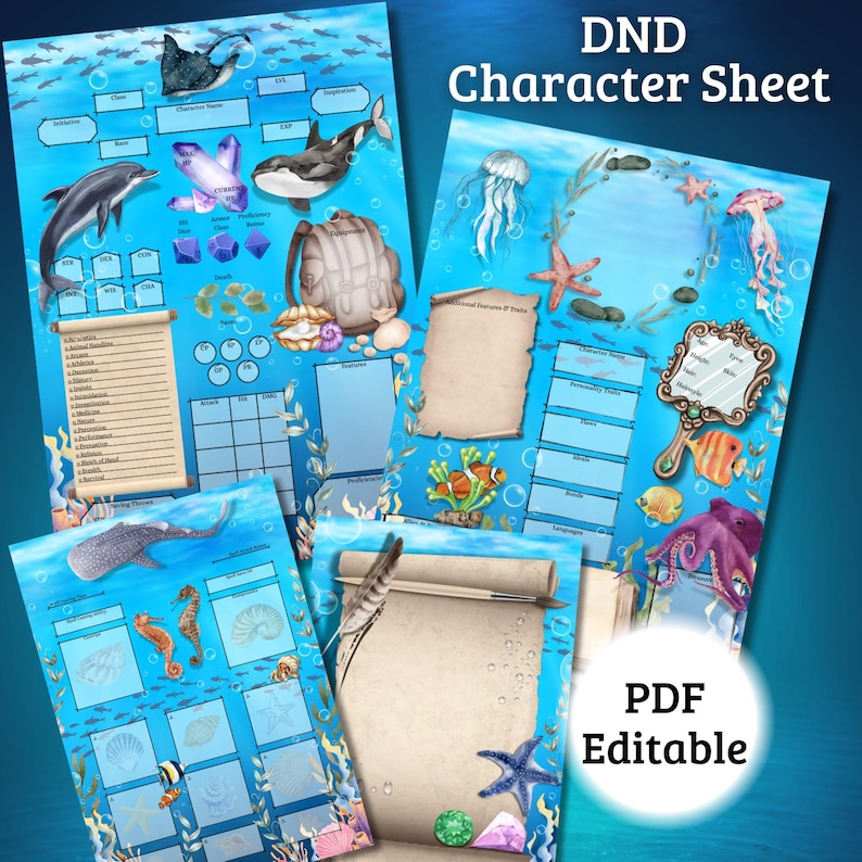 Underwater Ocean Dnd 5E Character Sheet: Printable RPG Tool (digital ...