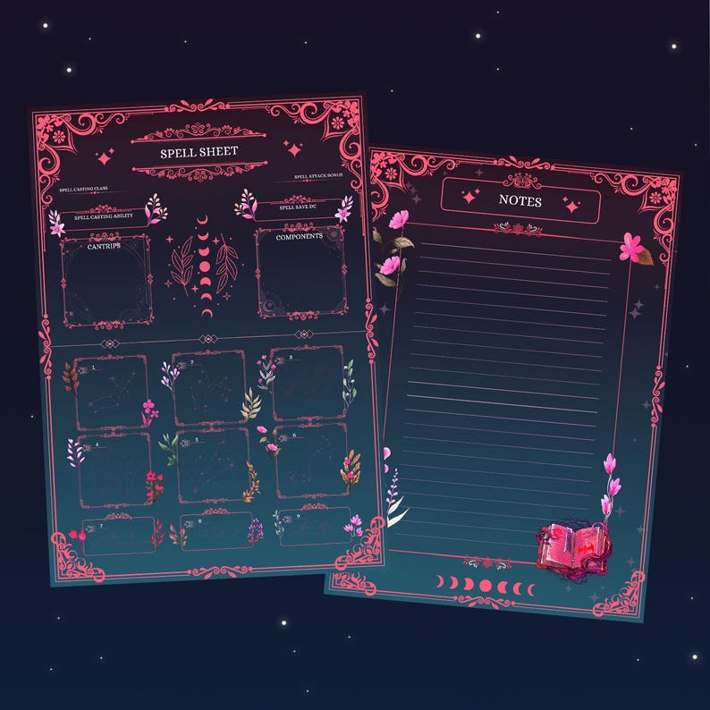 Celestial Dnd 5E Character Sheet: Coral Pink RPG (printable PDF) - Etsy