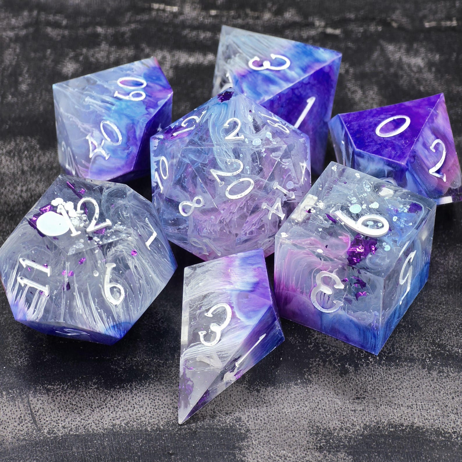 Handmade Cosmic Frost Dnd Dice Set: Sharp Edged 7 Piece RPG Dice - Etsy