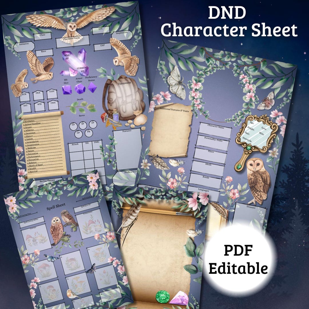 Owl Forest Druid Dnd 5E Character Sheet: Printable RPG PDF (DIN A4 ...