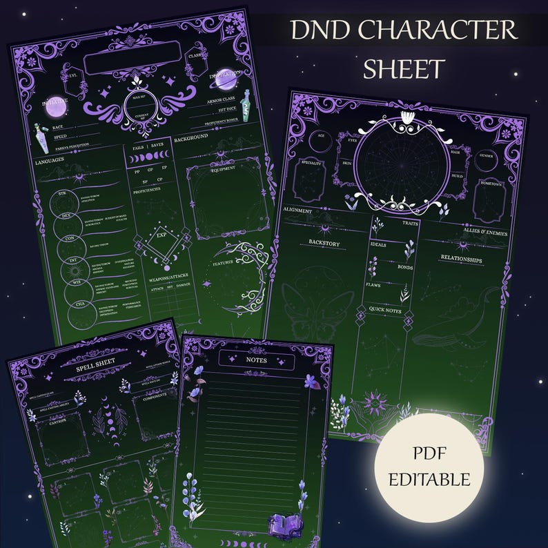 Celestial Purple Dnd 5E Character Sheet Printable PDF Digital Download ...