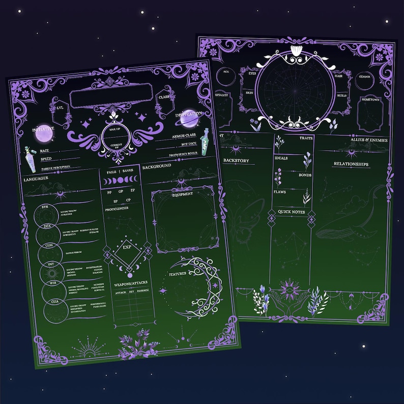 Celestial Dnd 5E Character Sheet: Printable RPG Journal (digital ...