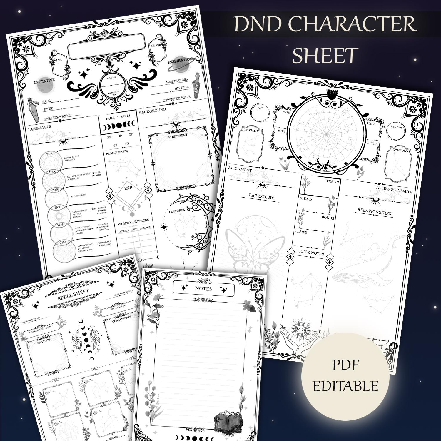 Celestial Dnd 5E Character Sheet: Printable RPG Gift (digital Download ...